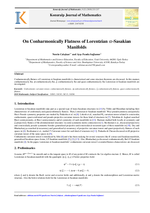 (PDF) On Conharmonically Flatness of Lorentzian a-Sasakian Manifolds