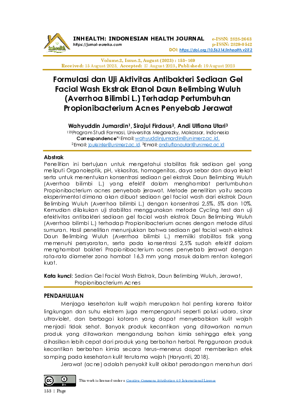 (PDF) Formulasi dan Uji Aktivitas Antibakteri Sediaan Gel Facial Wash Ekstrak Etanol Daun ...