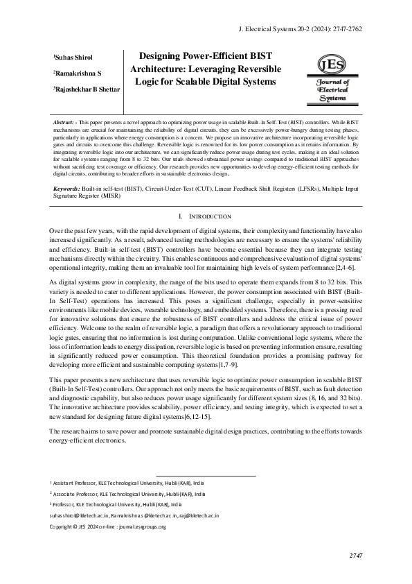 Pdf Designing Power Efficient Bist Architecture Leveraging Reversible Logic For Scalable