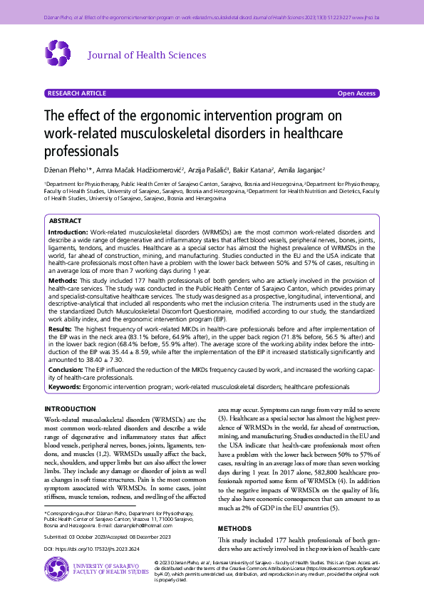 (PDF) The effect of the ergonomic intervention program on work-related ...