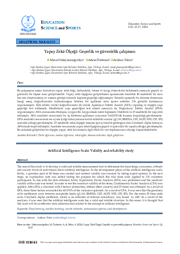 (PDF) Artificial Intelligence Scale: Validity and reliability study (PDF) Artificial Intelligence Scale: Validity and reliability study