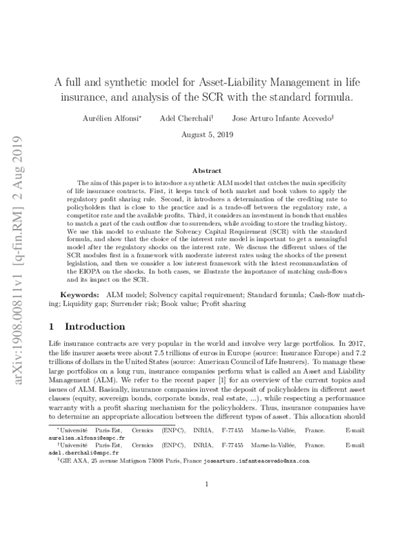 (PDF) A Full and Synthetic Model for Asset-Liability Management in Life ...