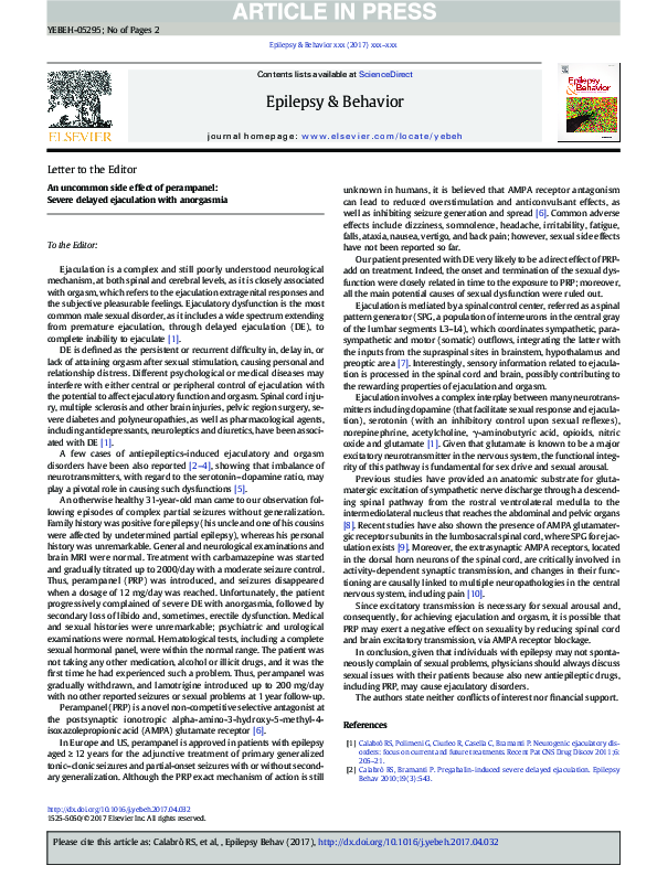 (PDF) An uncommon side effect of perampanel: Severe delayed ejaculation ...