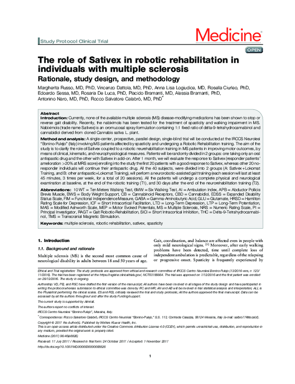 (PDF) The role of Sativex in robotic rehabilitation in individuals with multiple sclerosis ...