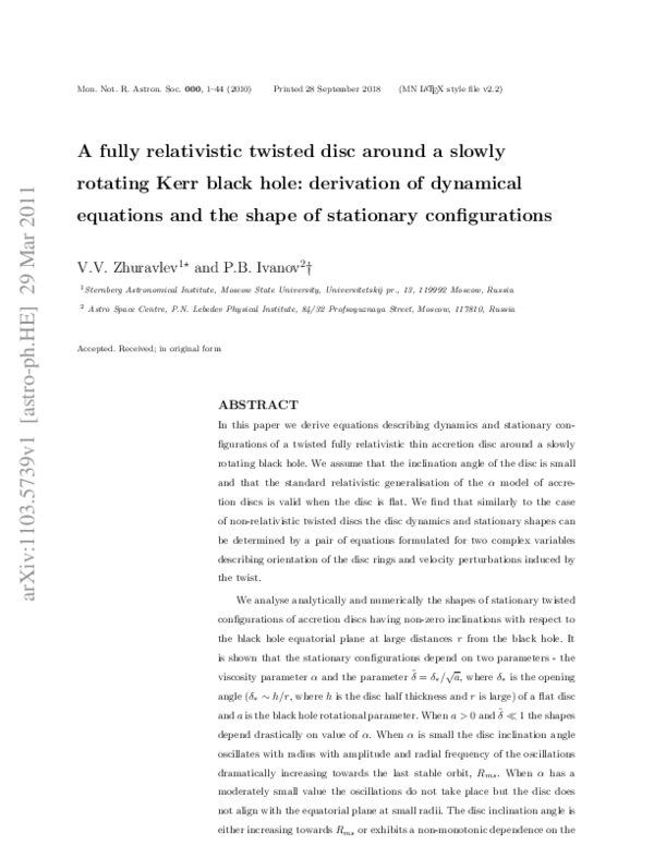 (PDF) A fully relativistic twisted disc around a slowly rotating Kerr black hole: derivation of ...