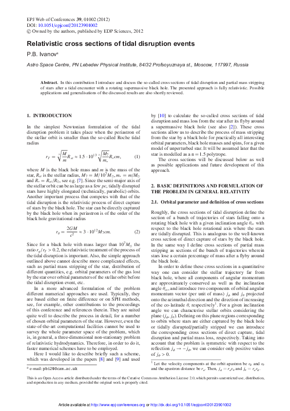(PDF) Relativistic cross sections of tidal disruption events