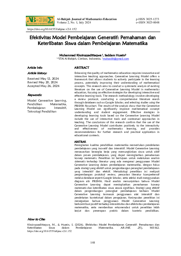 (PDF) Efektivitas Model Pembelajaran Generatif: Pemahaman dan ...