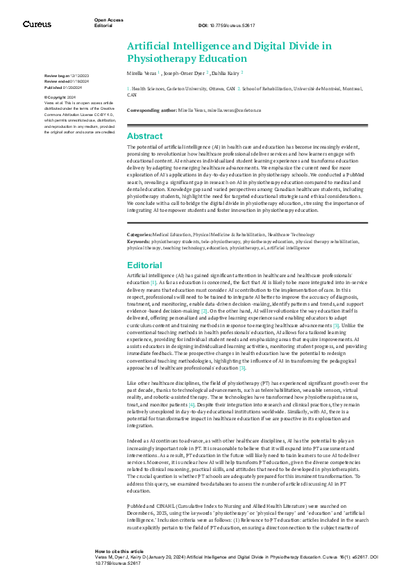 (PDF) Artificial Intelligence and Digital Divide in Physiotherapy Education