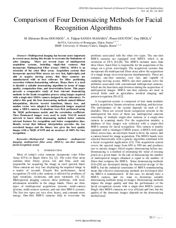 (PDF) Comparison of Four Demosaicing Methods for Facial Recognition Algorithms
