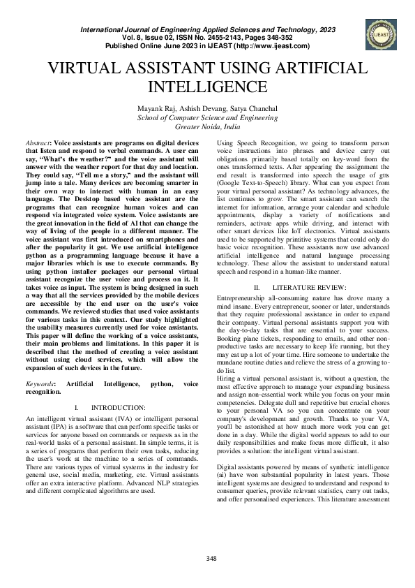 (PDF) Virtual Assistant Using Artificial Intelligence