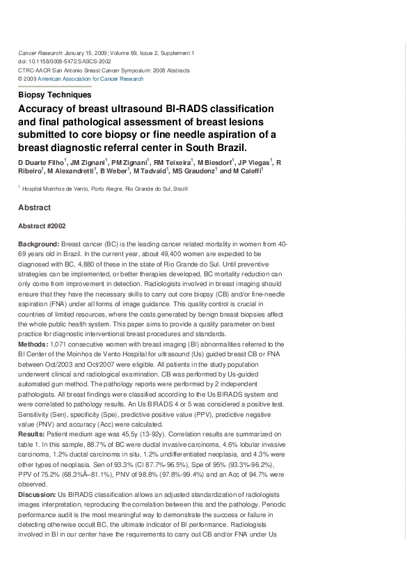 (PDF) Accuracy of breast ultrasound BI-RADS classification and final ...