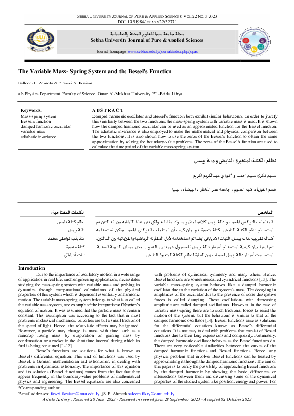 (PDF) The Variable Mass- Spring System and the Bessel's Function
