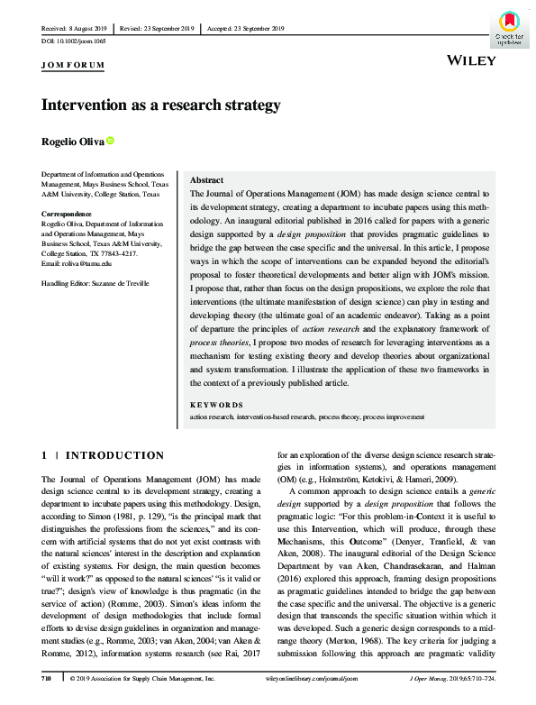 (PDF) Intervention as a research strategy