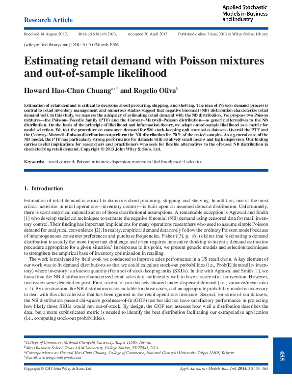 (PDF) Estimating retail demand with Poisson mixtures and out-of-sample ...
