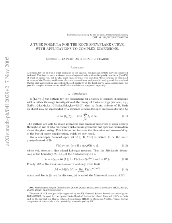 (PDF) A tube formula for the Koch snowflake curve, with applications to ...