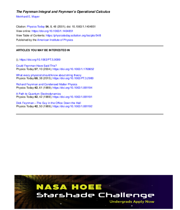 (PDF) The Feynman Integral and Feynman's Operational Calculus