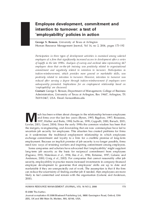 (PDF) Employee development, commitment and intention to turnover: a ...