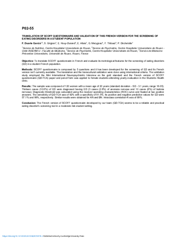 (PDF) P02-55 Translation of SCOFF questionnaire and validation of this ...