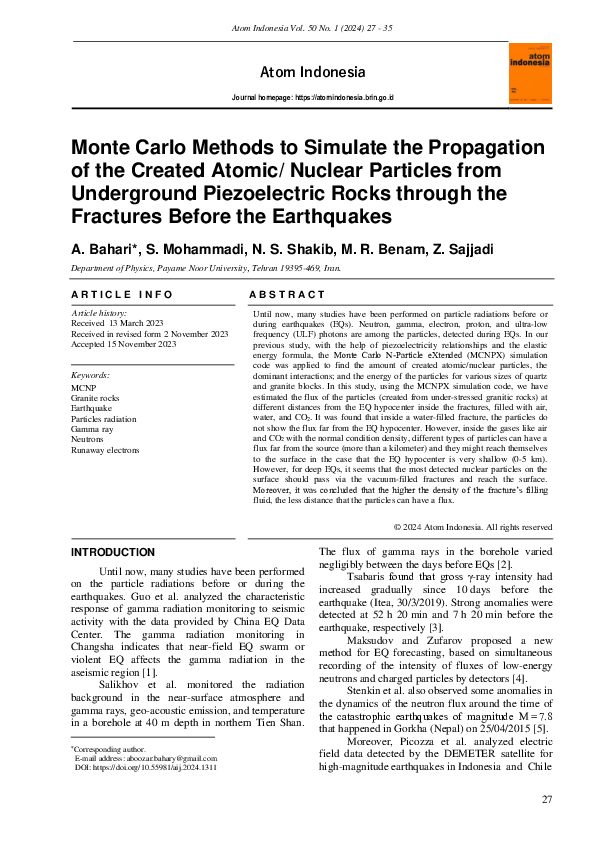 (PDF) Monte Carlo Methods to Simulate the Propagation of the Created Atomic/ Nuclear Particles ...