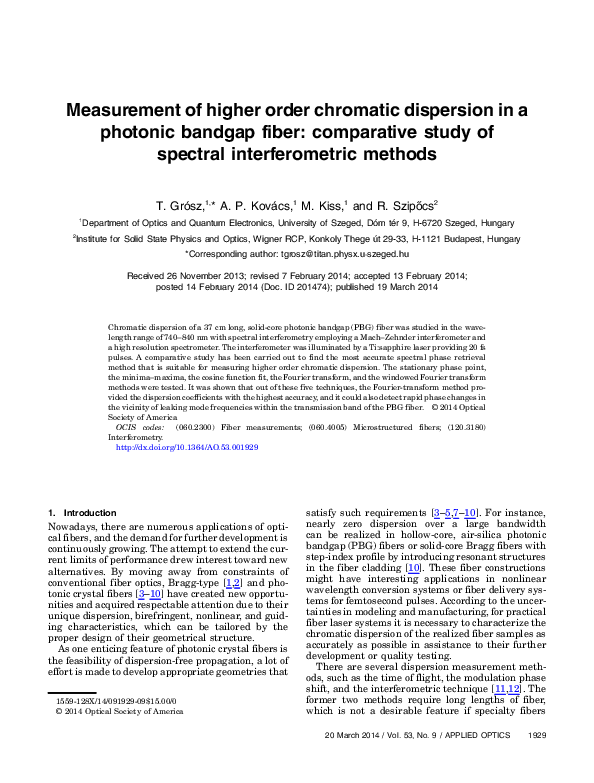 (PDF) Measurement of higher order chromatic dispersion in a photonic bandgap fiber: comparative ...