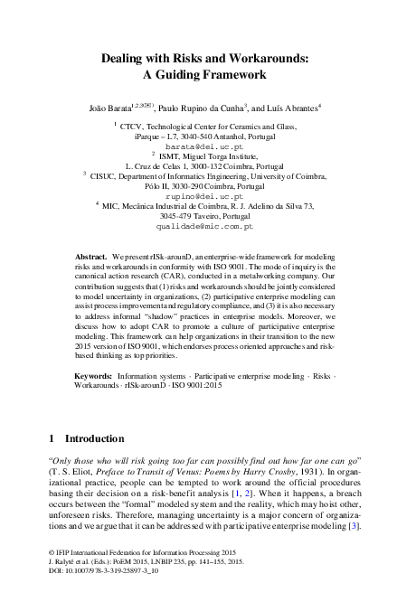 (PDF) Dealing with Risks and Workarounds: A Guiding Framework