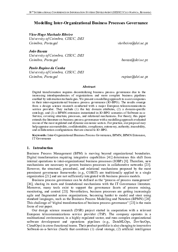 (PDF) Modelling Inter-Organizational Business Processes Governance