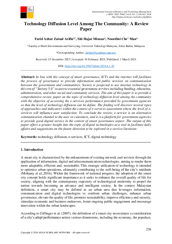 (PDF) Technology Diffusion Level Among The Community: A Review Paper