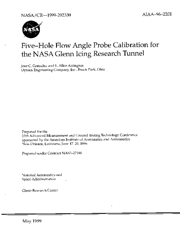 (PDF) Five-Hole Flow Angle Probe Calibration for the NASA Glenn Icing ...