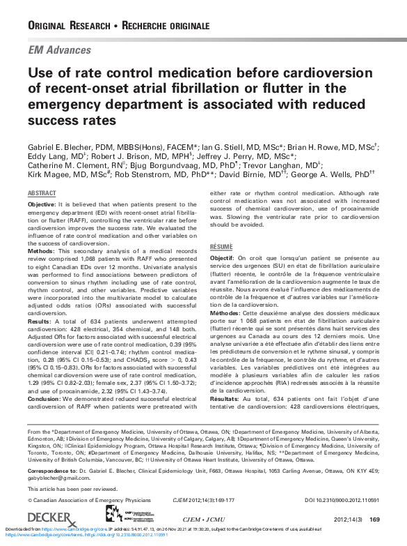 (PDF) Use of rate control medication before cardioversion of recent ...