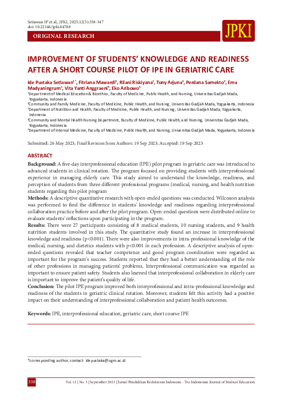 (PDF) Improvement of Students’ Knowledge and Readiness After a Short ...