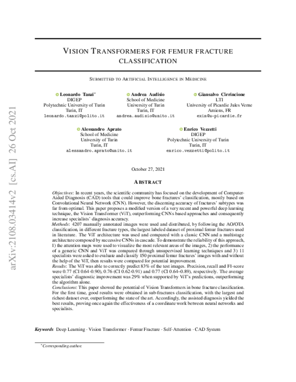 (PDF) Vision Transformer for femur fracture classification