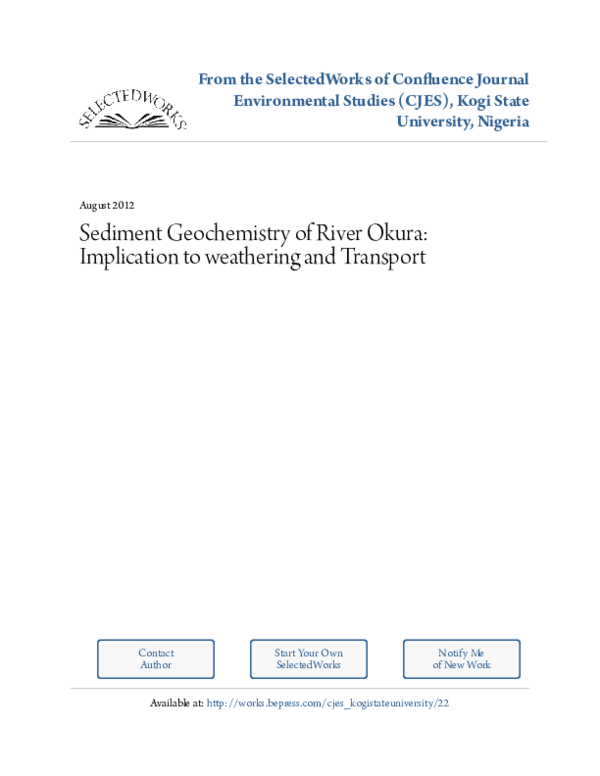 (PDF) Sediment Geochemistry of River Okura: Implications to Weathering and Transport