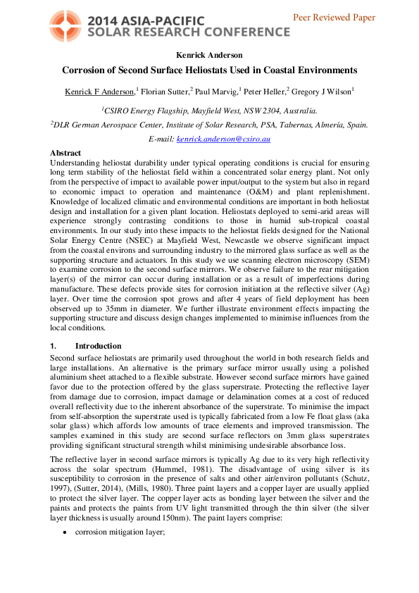 (PDF) Corrosion of Second Surface Heliostats Used in Coastal Environments