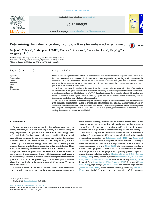 (PDF) Determining the value of cooling in photovoltaics for enhanced ...