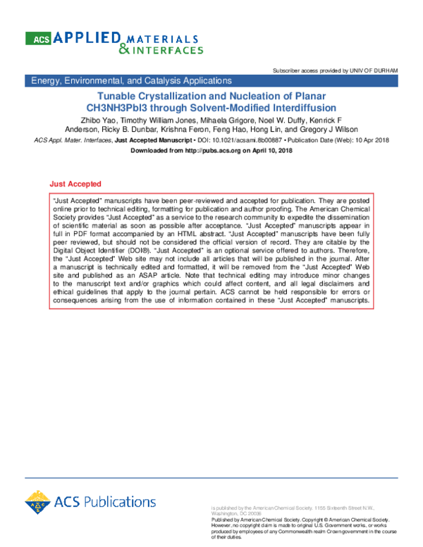 (PDF) Tunable Crystallization and Nucleation of Planar CH 3 NH 3 PbI 3 ...