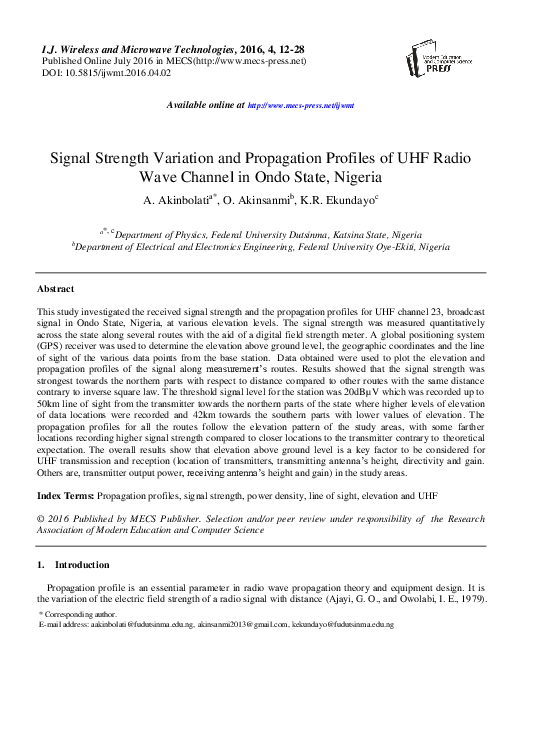 (PDF) Signal Strength Variation and Propagation Profiles of UHF Radio ...