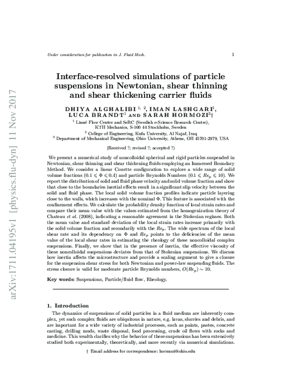 (PDF) Interface-resolved simulations of particle suspensions in Newtonian, shear thinning and ...