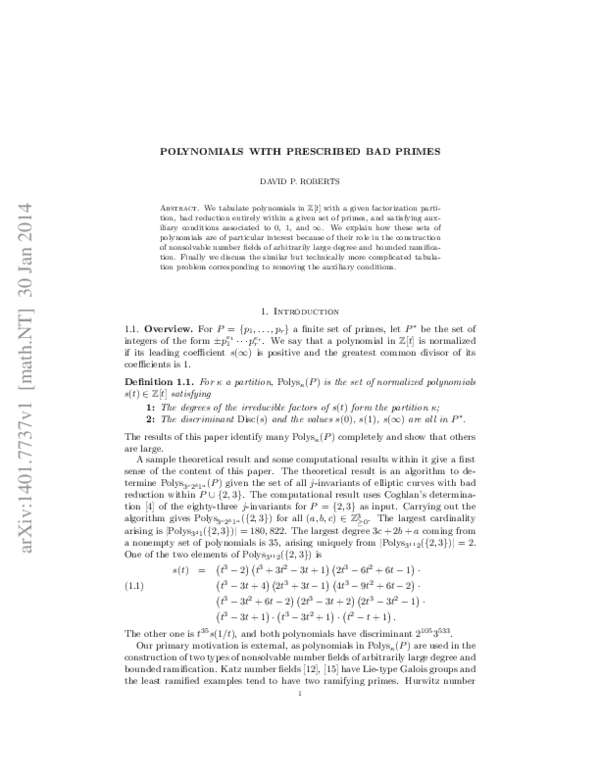 (PDF) Polynomials with prescribed bad primes