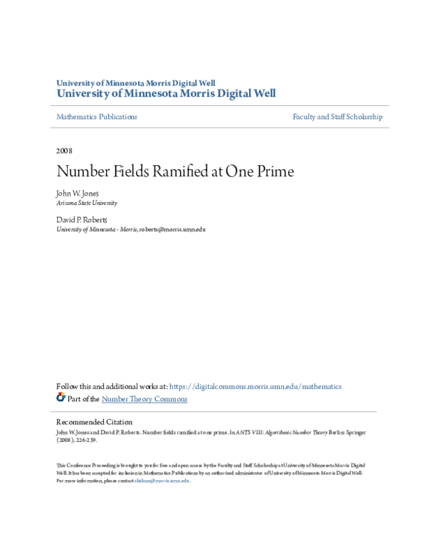 (PDF) Number Fields Ramified at One Prime