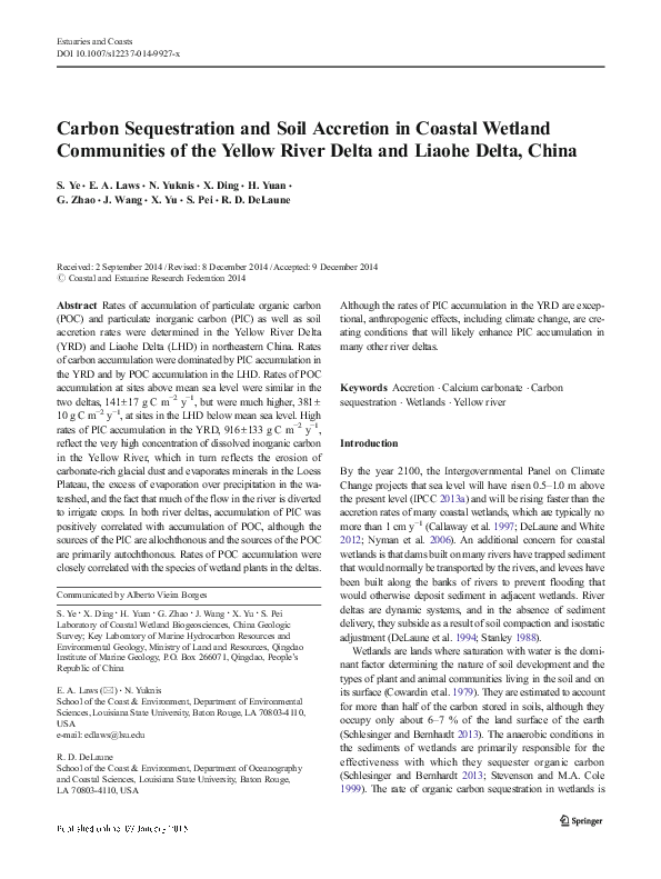 (PDF) Carbon Sequestration and Soil Accretion in Coastal Wetland ...