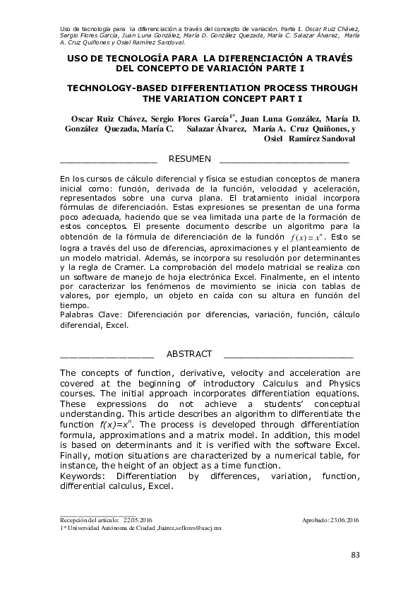 (PDF) Uso De Tecnología Para La Diferenciación a Través Del Concepto De Variación Parte I ...
