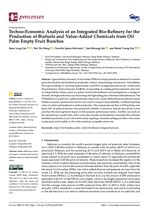 (PDF) Techno-Economic Analysis of an Integrated Bio-Refinery for the Production of Biofuels and ...