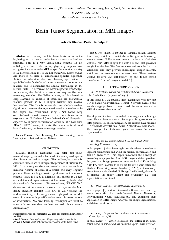 Pdf Brain Tumor Segmentation In Mri Images