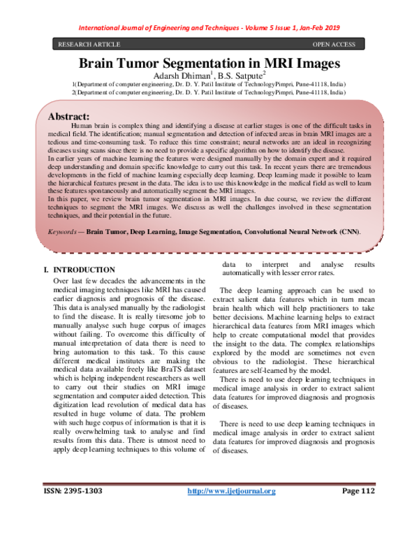 (PDF) Brain Tumor Segmentation in MRI Images