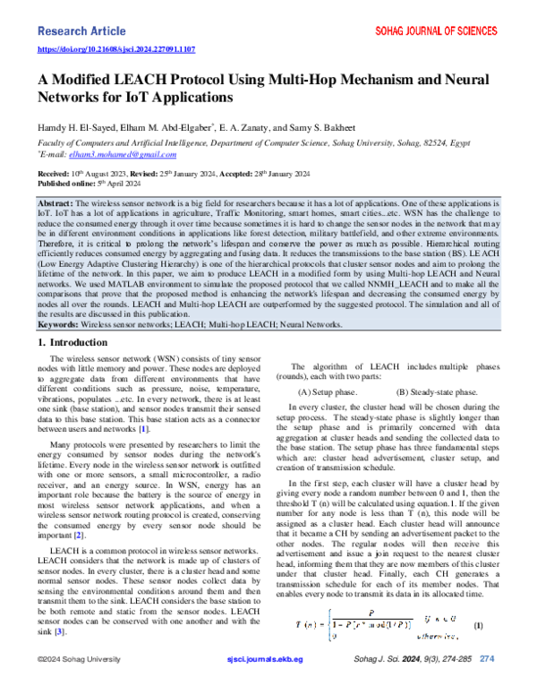 (PDF) A Modified LEACH Protocol Using Multi-Hop Mechanism and Neural Networks for IoT Applications
