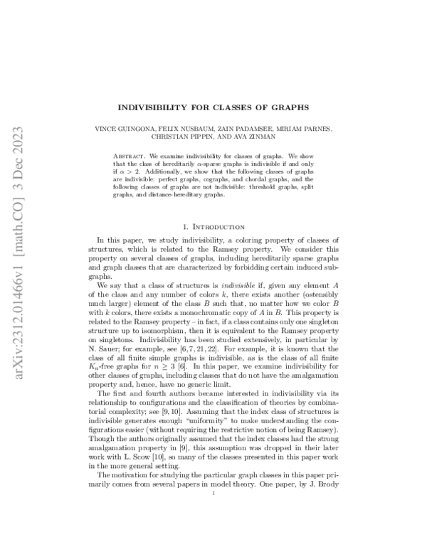 (PDF) Indivisibility in Graph Classes Explained