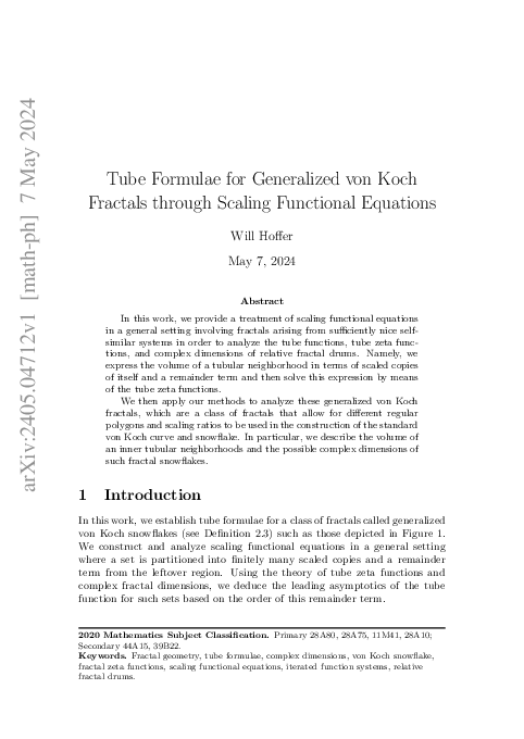 (PDF) Tube Formulae for Generalized von Koch Fractals through Scaling Functional Equations ...
