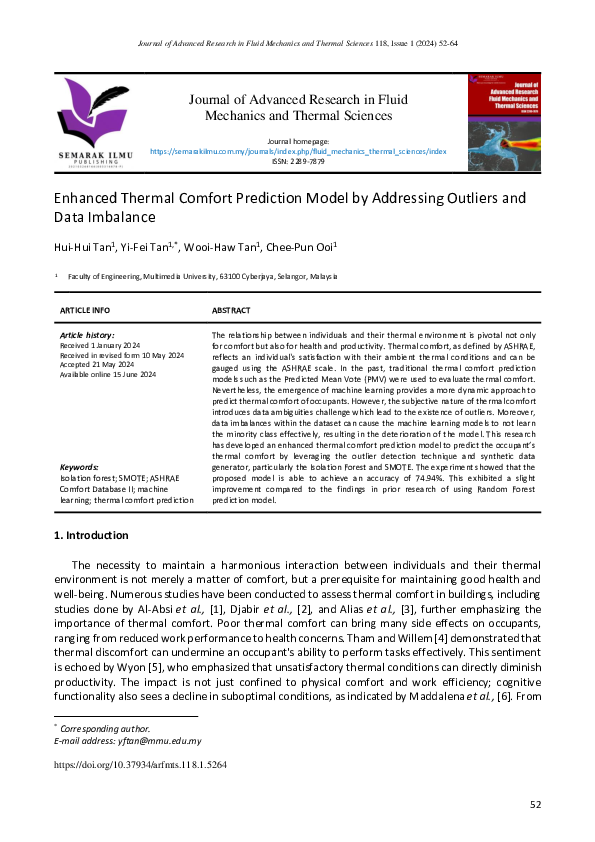 (PDF) Enhanced Thermal Comfort Prediction Model by Addressing Outliers and Data Imbalance