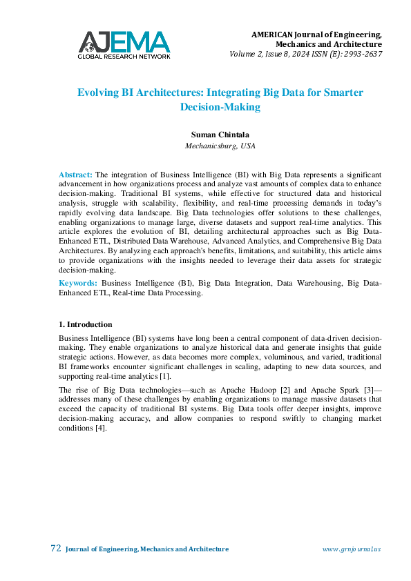 (PDF) Evolving BI Architectures: Integrating Big Data for Smarter Decision-Making