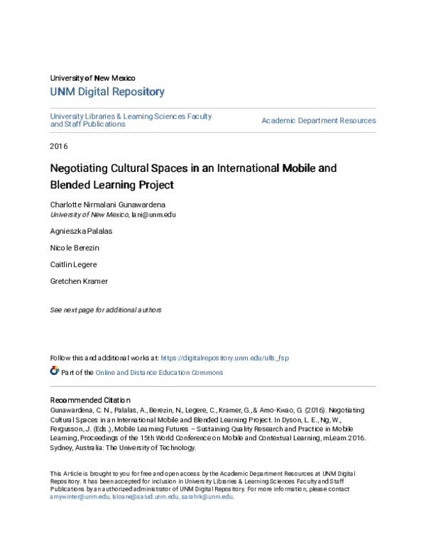 (PDF) Negotiating Cultural Spaces in an International Mobile and ...